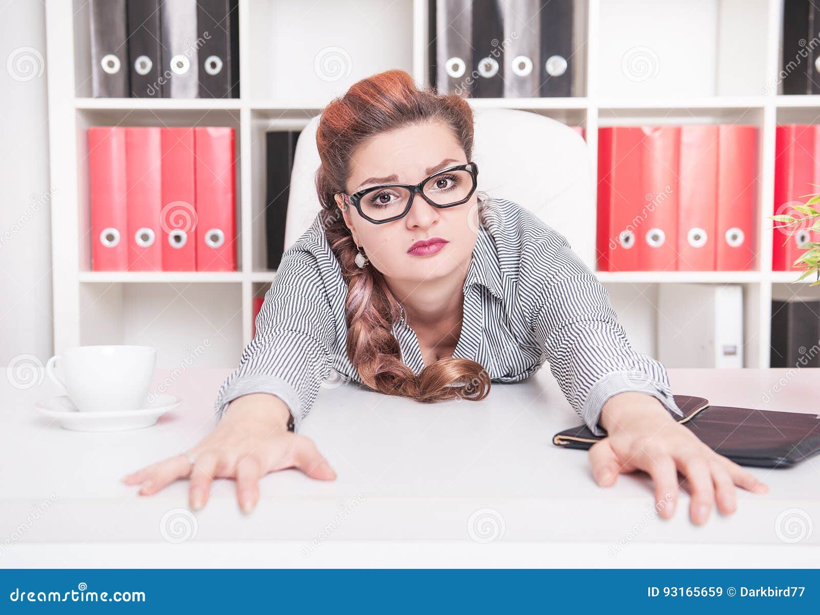 Tired Business Woman Working in Office Stock Image - Image of employee ...