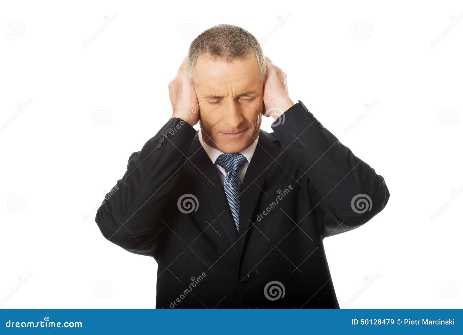 Tired Businessman Covering Ears with Hands Stock Image - Image of adult ...