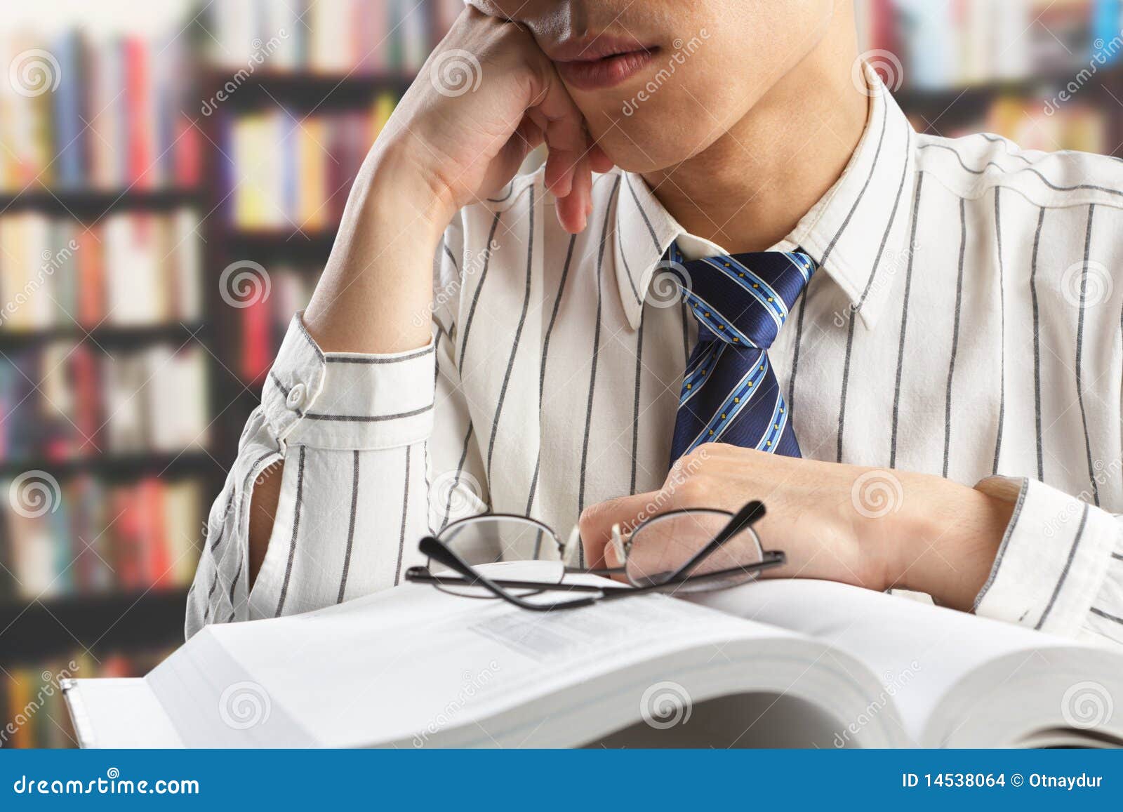 Tired Businessman or Professor in Library Stock Photo - Image of finger ...