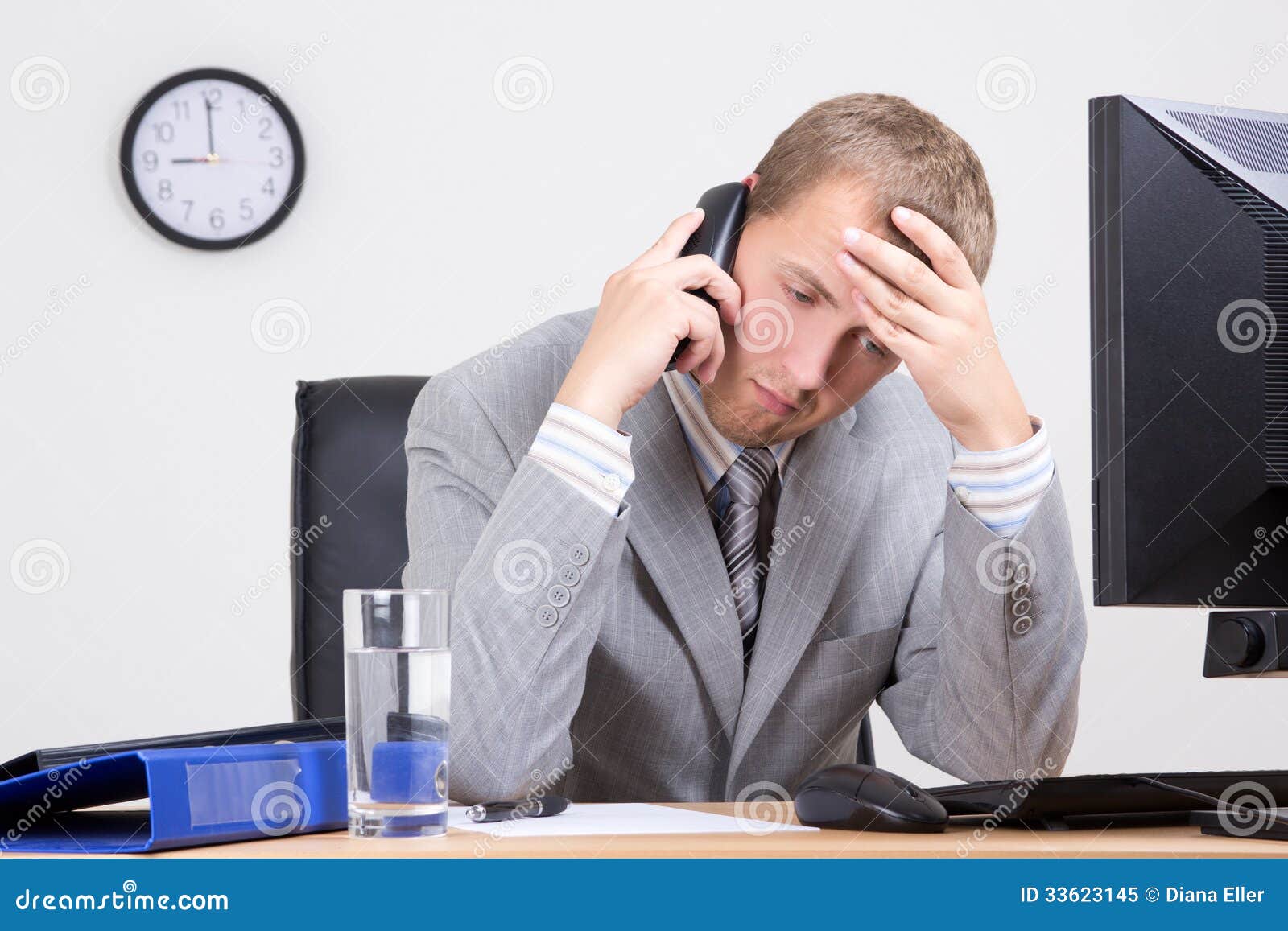 Tired Businessman Talking on Phone in Office Stock Image - Image of ...