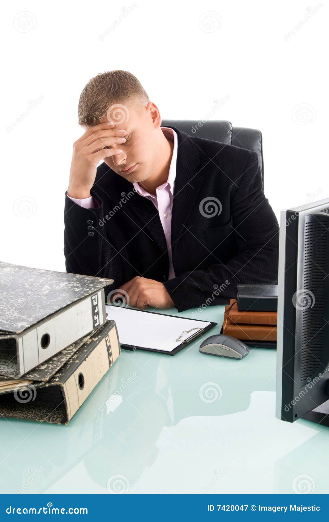 Tired Businessman at Work Place Stock Image - Image of career ...