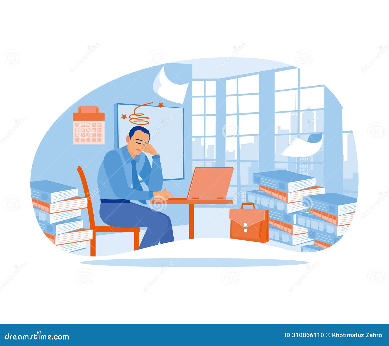 Tired Businessman Working in the Office. Stressed by Piling Up Work ...