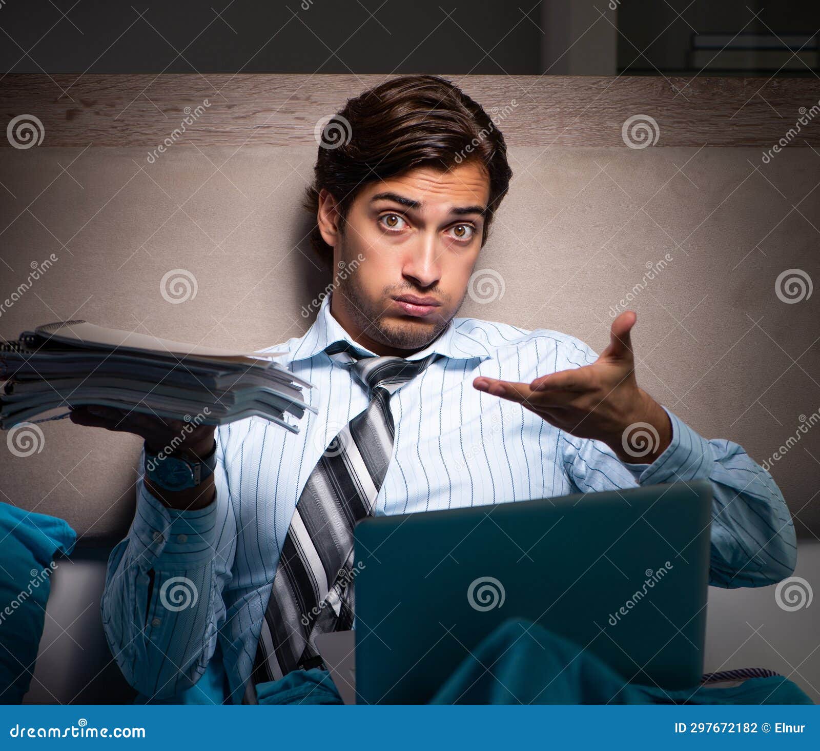 Tired Businessman Working Overtime at Home at Night Stock Photo - Image ...