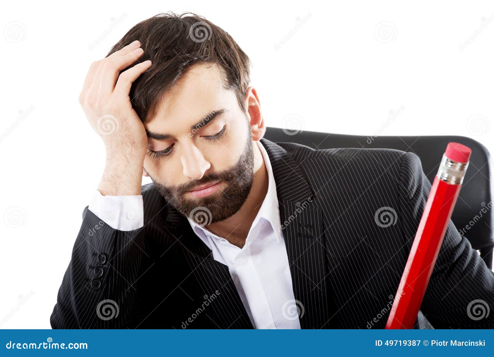 Tired Businessman Writing in the Office Stock Image - Image of document ...