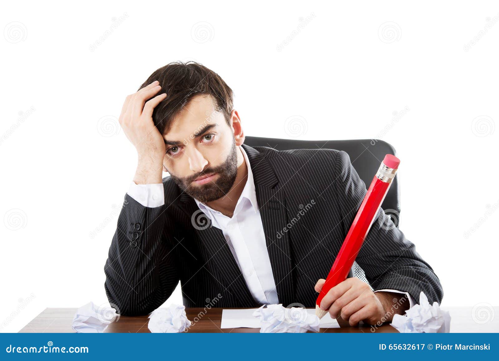 Tired Businessman Writing in the Office Stock Image - Image of hand ...