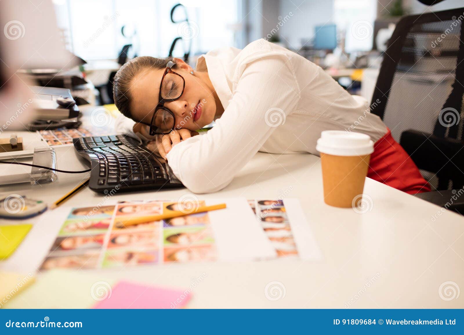 Tired Businesswoman Napping in Creative Office Stock Photo - Image of ...