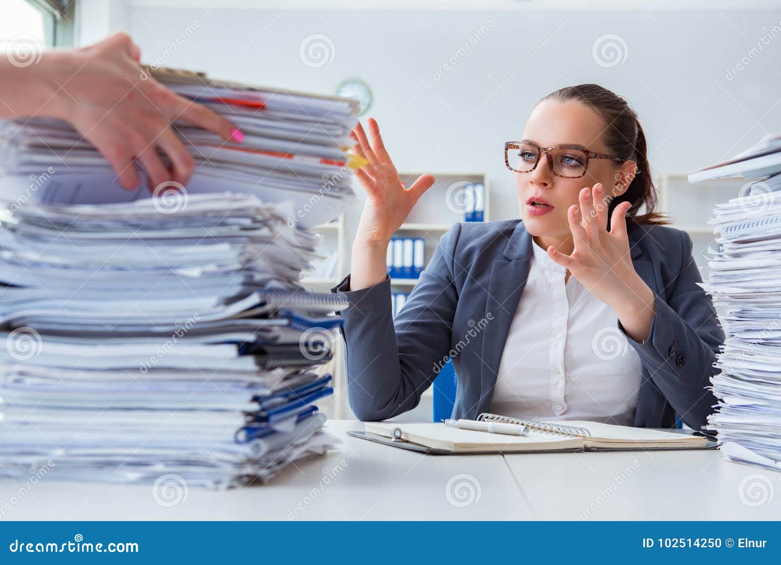 The Tired Businesswoman with Paperwork Workload Stock Photo - Image of ...
