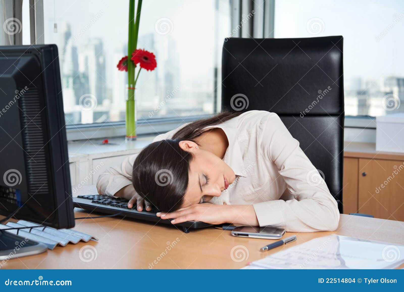 Tired Businesswoman Sleeping in Office Stock Photo - Image of executive ...