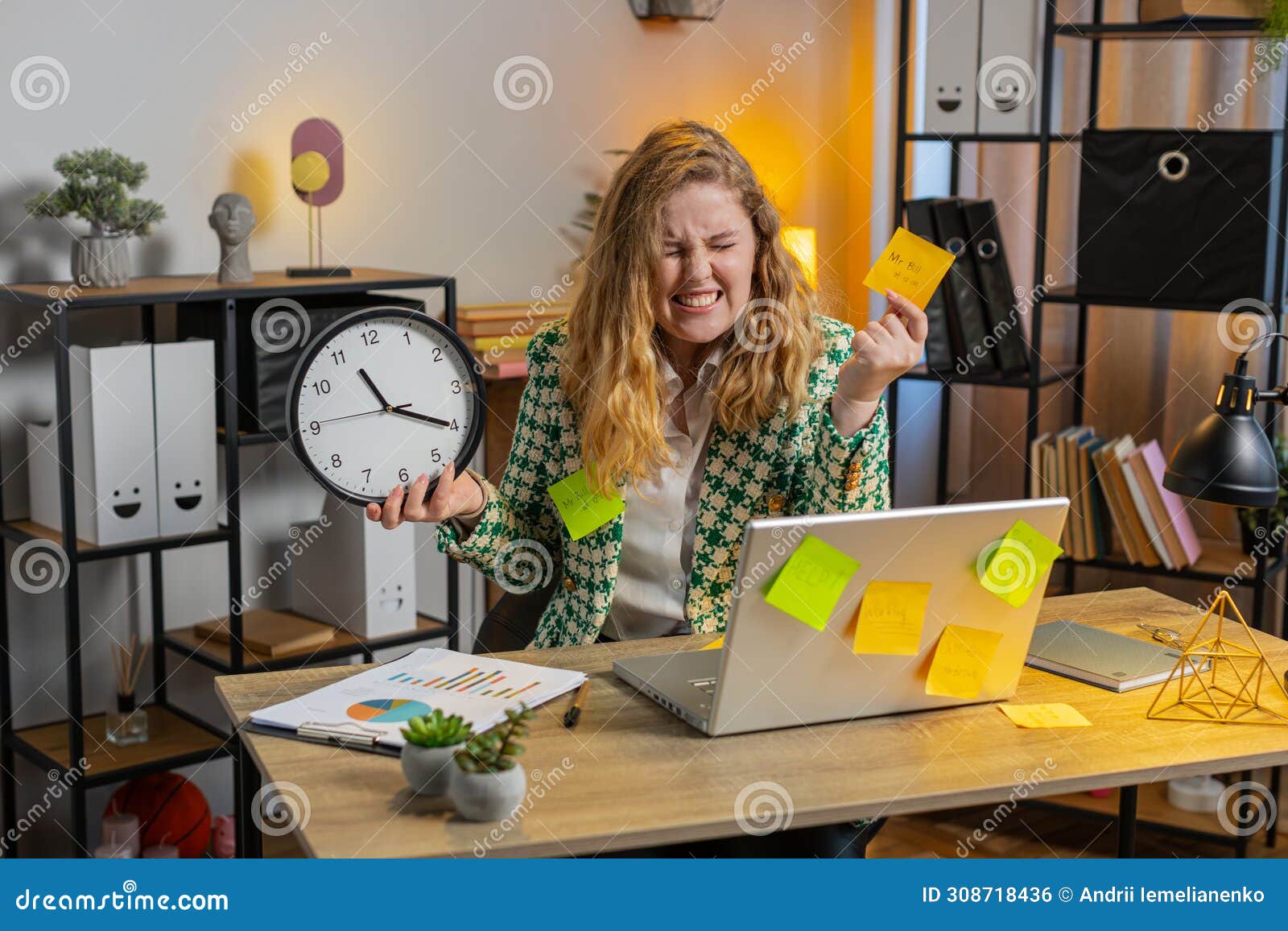 Tired Businesswoman Using Laptop Sticky Notes with Many Tasks ... Tired Businesswoman Using Laptop Sticky Notes with Many Tasks ...