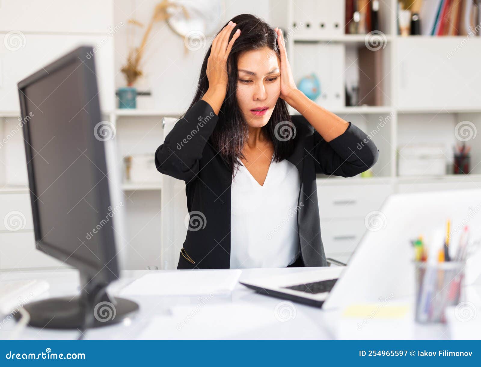 Tired Businesswoman Working with Documents in Office Stock Image ...