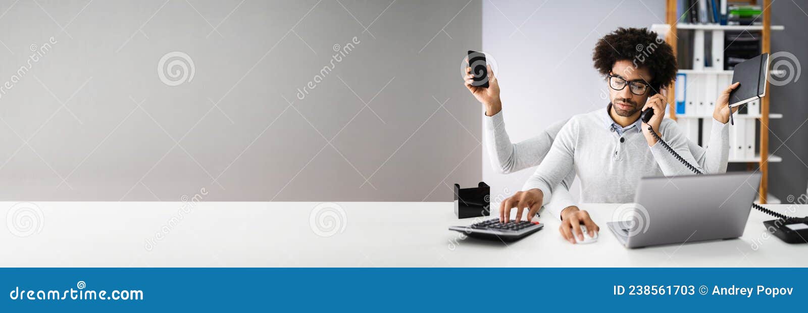 Tired Busy Worker Multitasking Stock Image - Image of happy, black ...