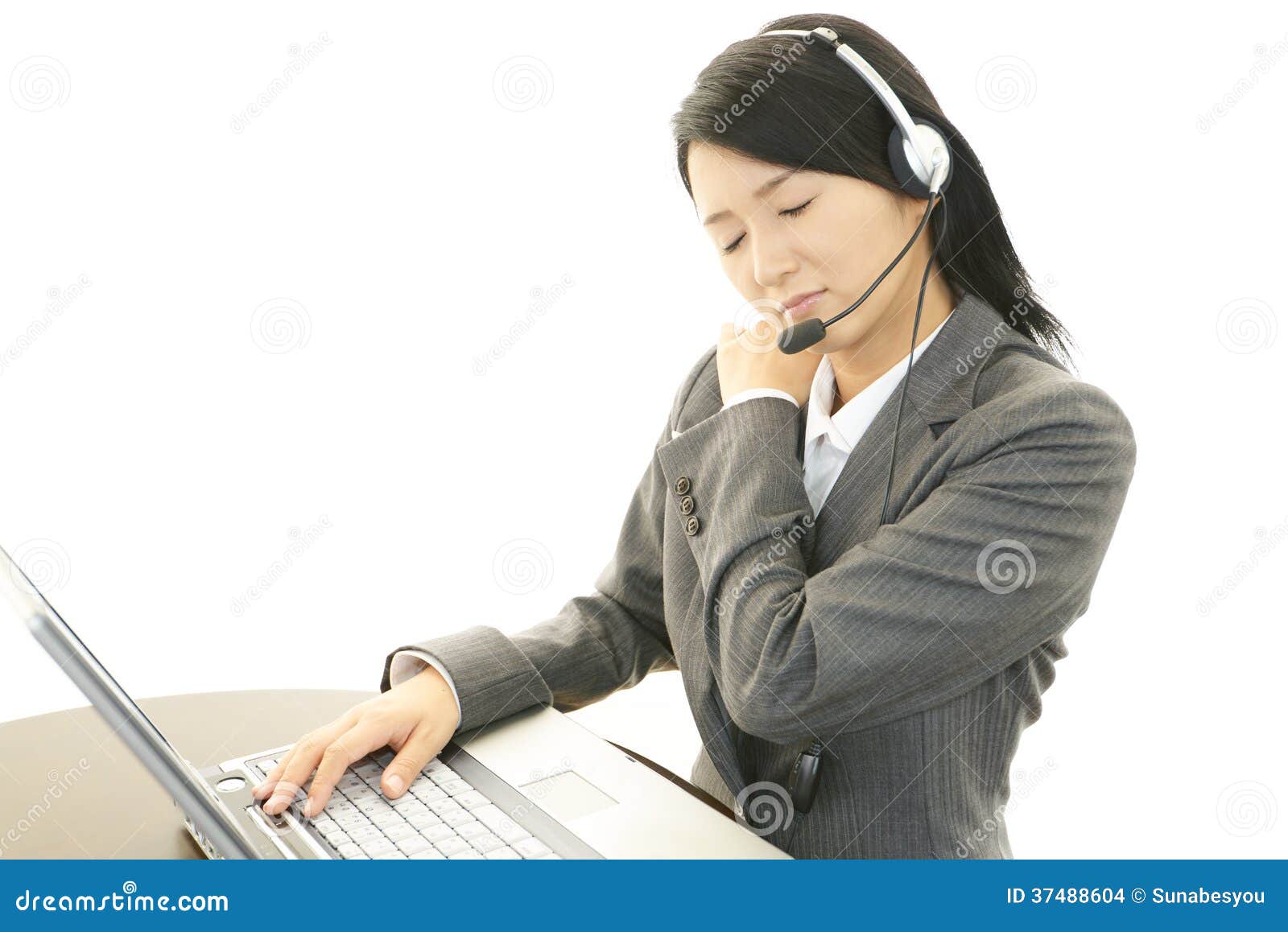 Tired call center operator stock photo. Image of agent - 37488604