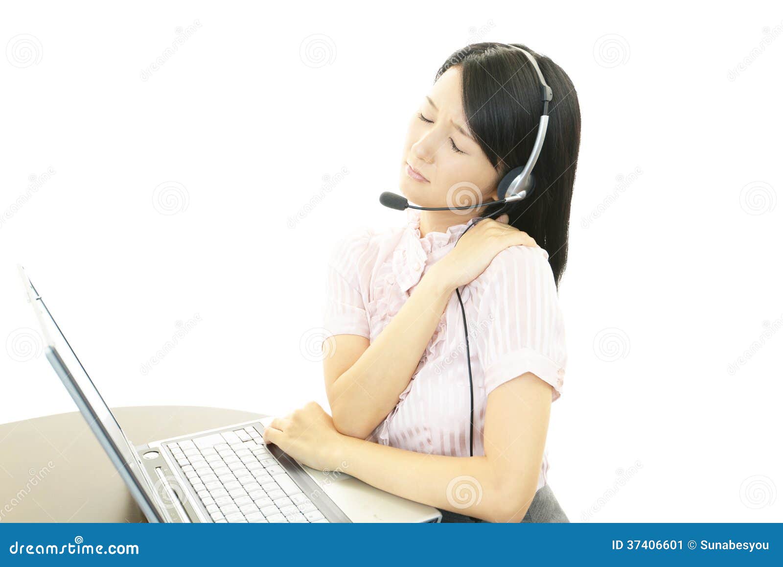 Tired call center operator stock image. Image of depression - 37406601