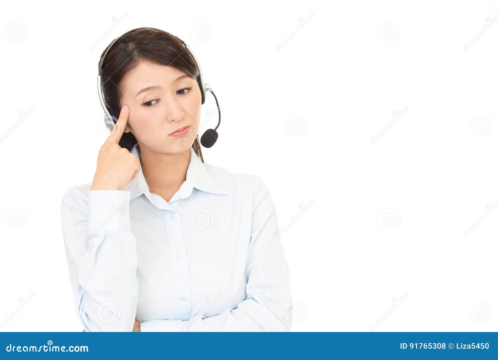 Tired call center operator stock photo. Image of emotional - 91765308