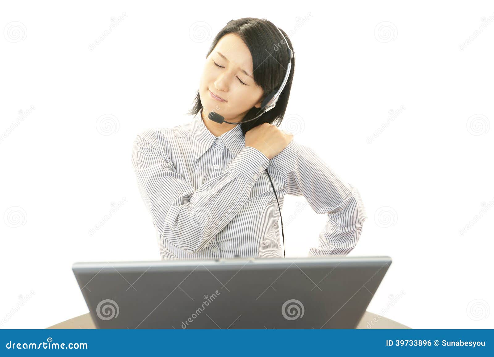 Tired call center operator stock photo. Image of depression - 39733896
