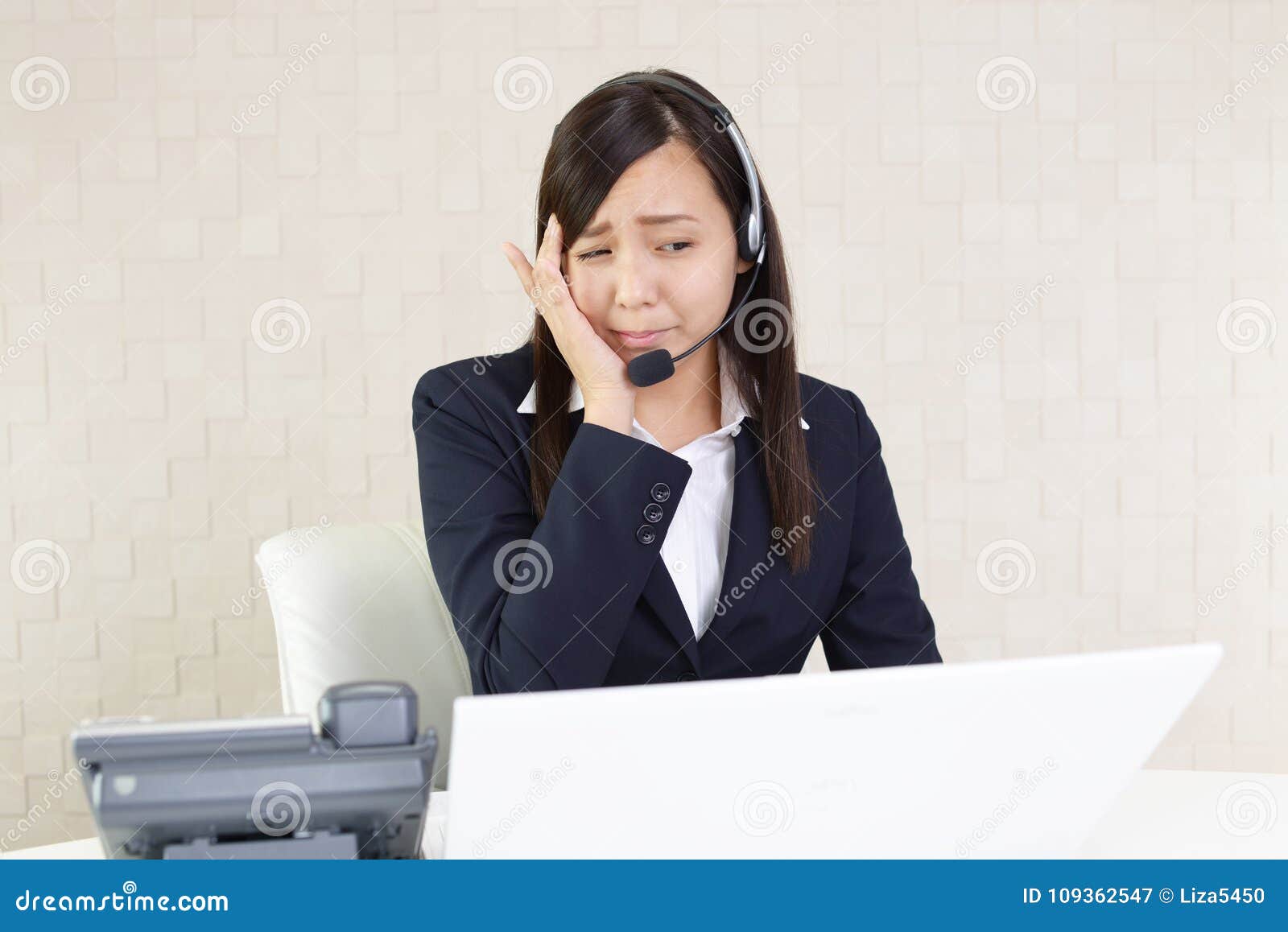 Tired call center operator stock image. Image of face - 109362547