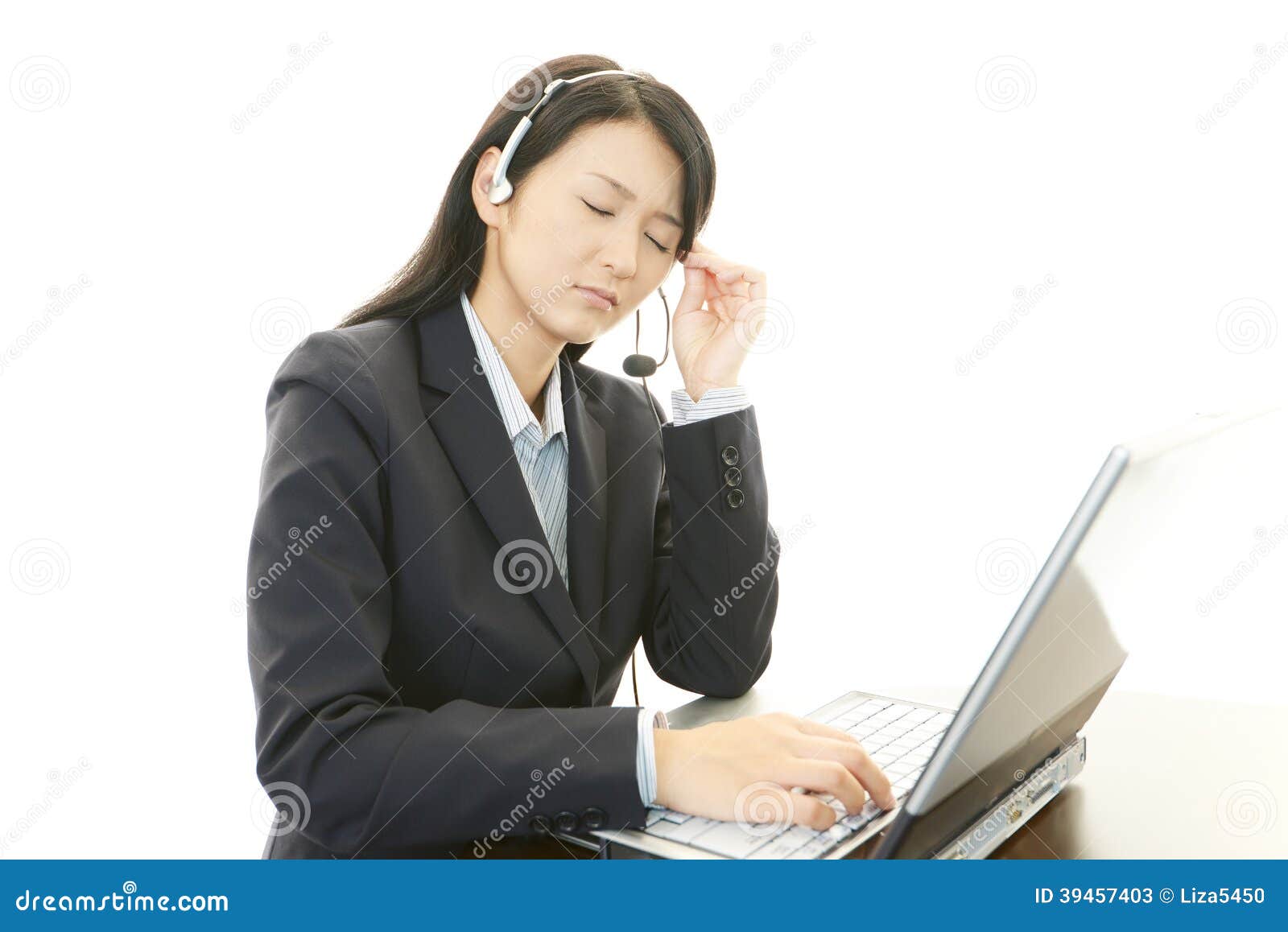 Tired call center operator stock image. Image of office - 39457403