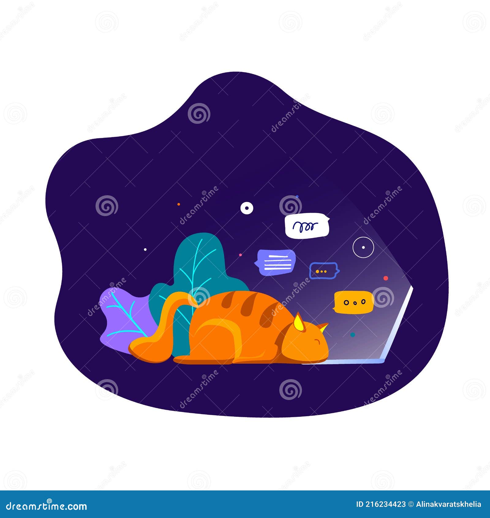 Tired Cat Fall Asleep in Learning Process Laid His Head on the Laptop ...