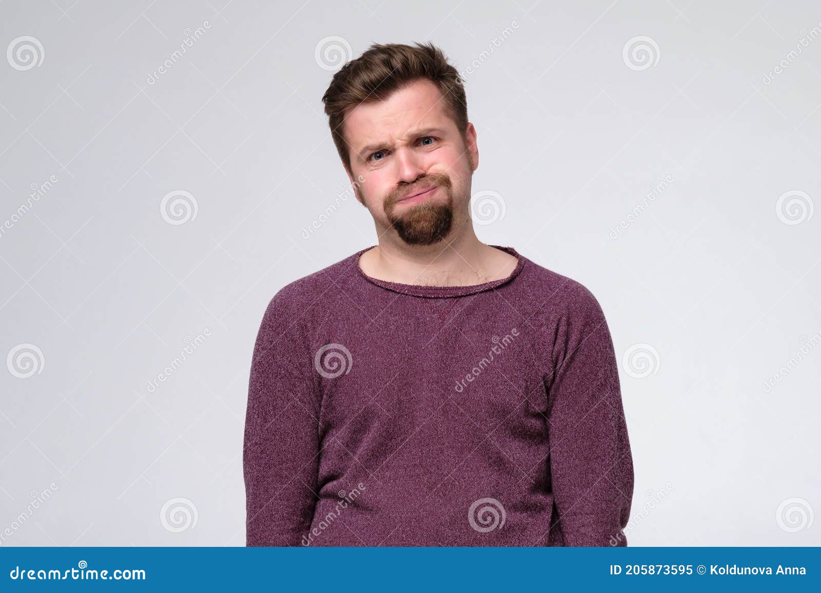 Tired Caucasian Man with Beard Puffing His Cheeks. Stock Image - Image ...