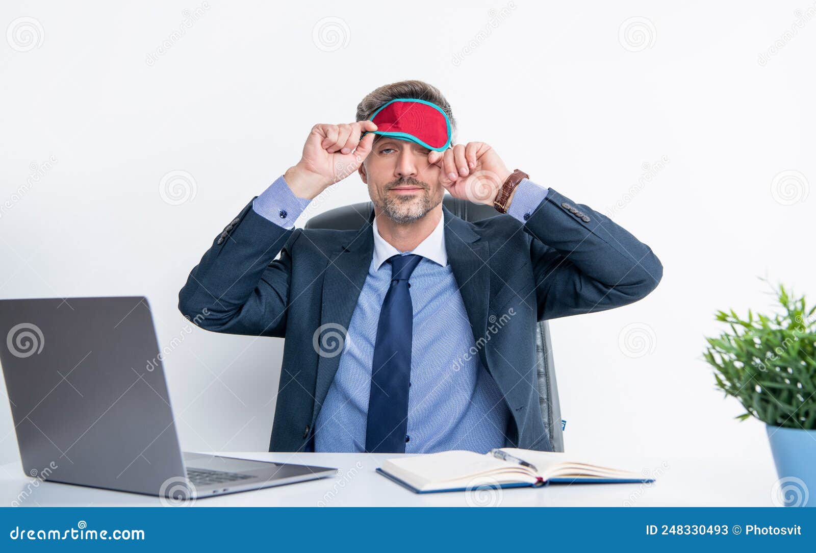 Tired Ceo Need a Break Wearing Sleep Mask at Workplace Stock Image ...