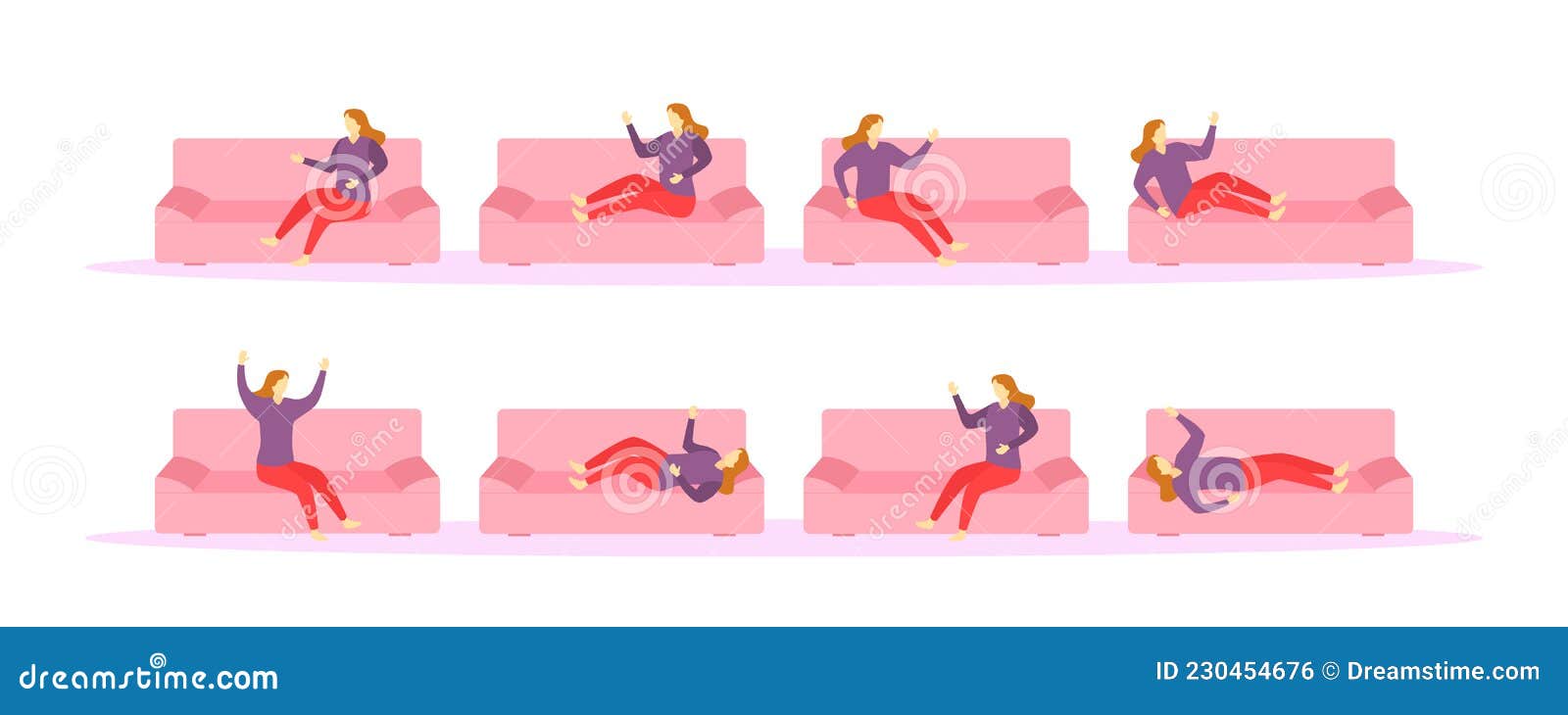 Tired Characters People Resting Sitting On A Bed Or Sofa. Royalty-Free ...