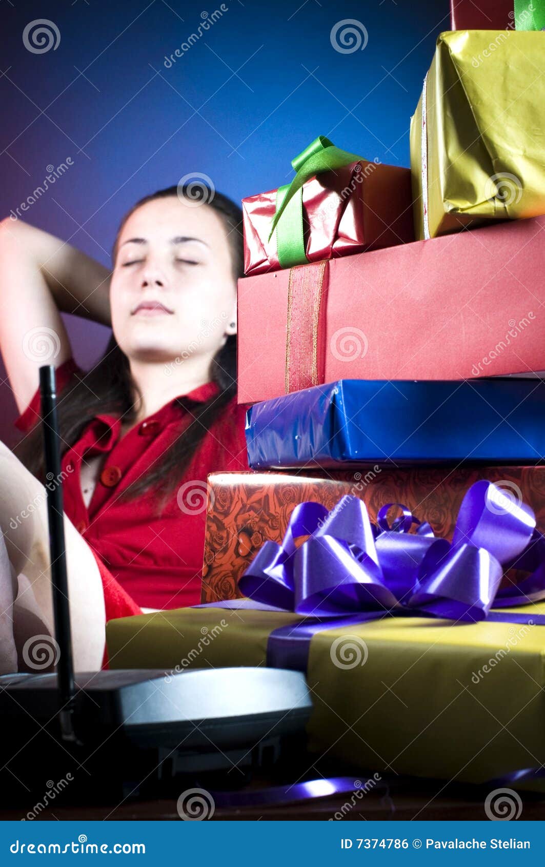 Tired Christmas Office Worker Stock Photo - Image of girl, gift: 7374786