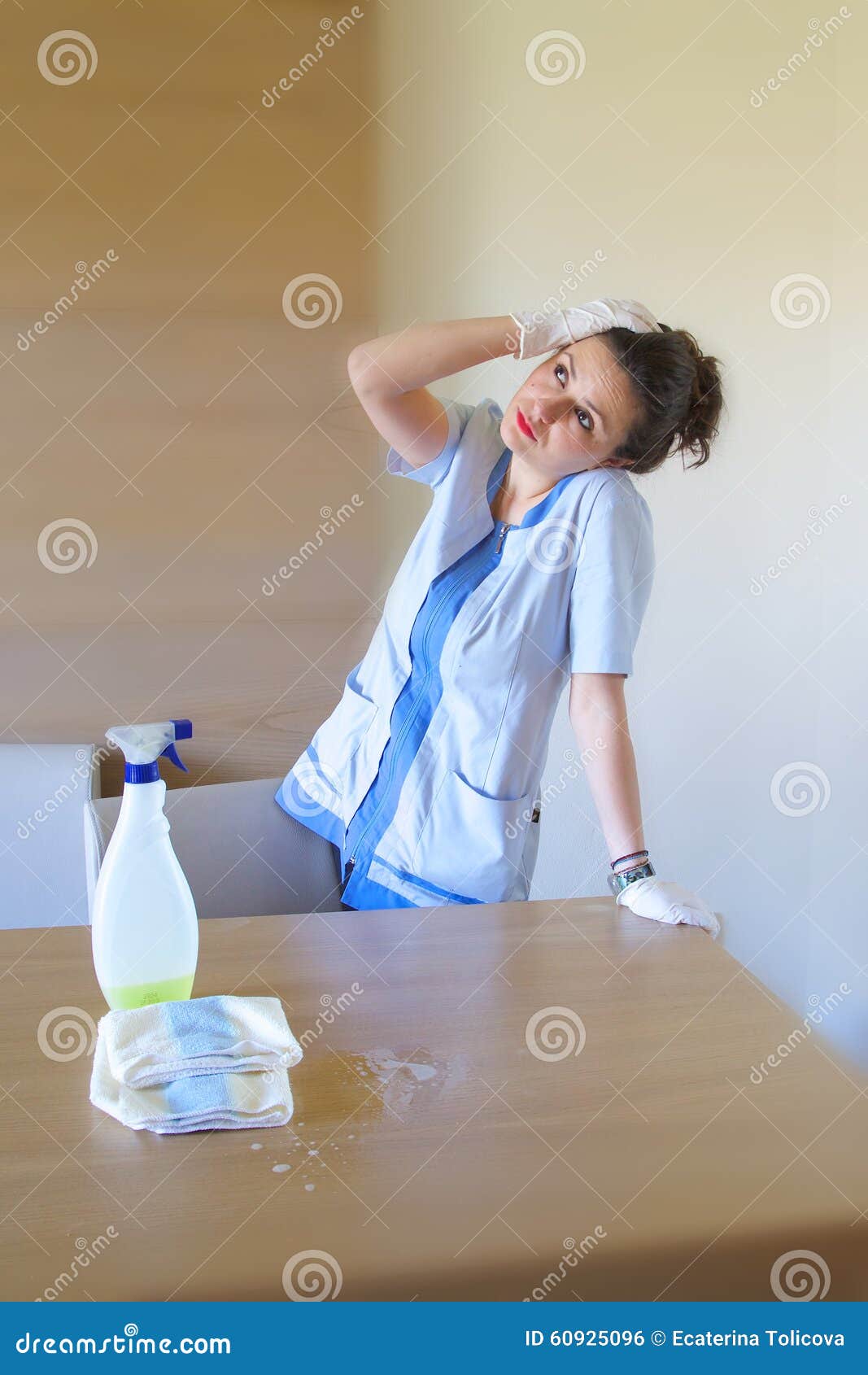 Tired cleaning lady stock photo. Image of room, service - 60925096