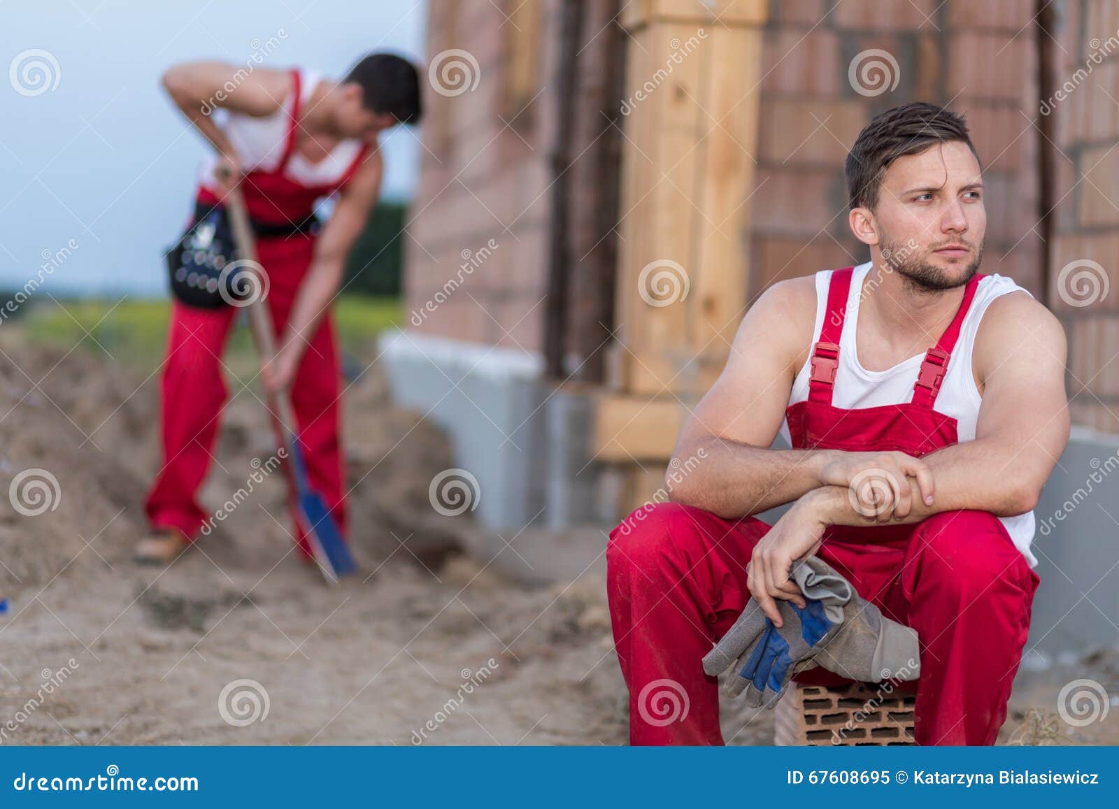 Tired Construction Worker Resting Stock Image - Image of profession ...