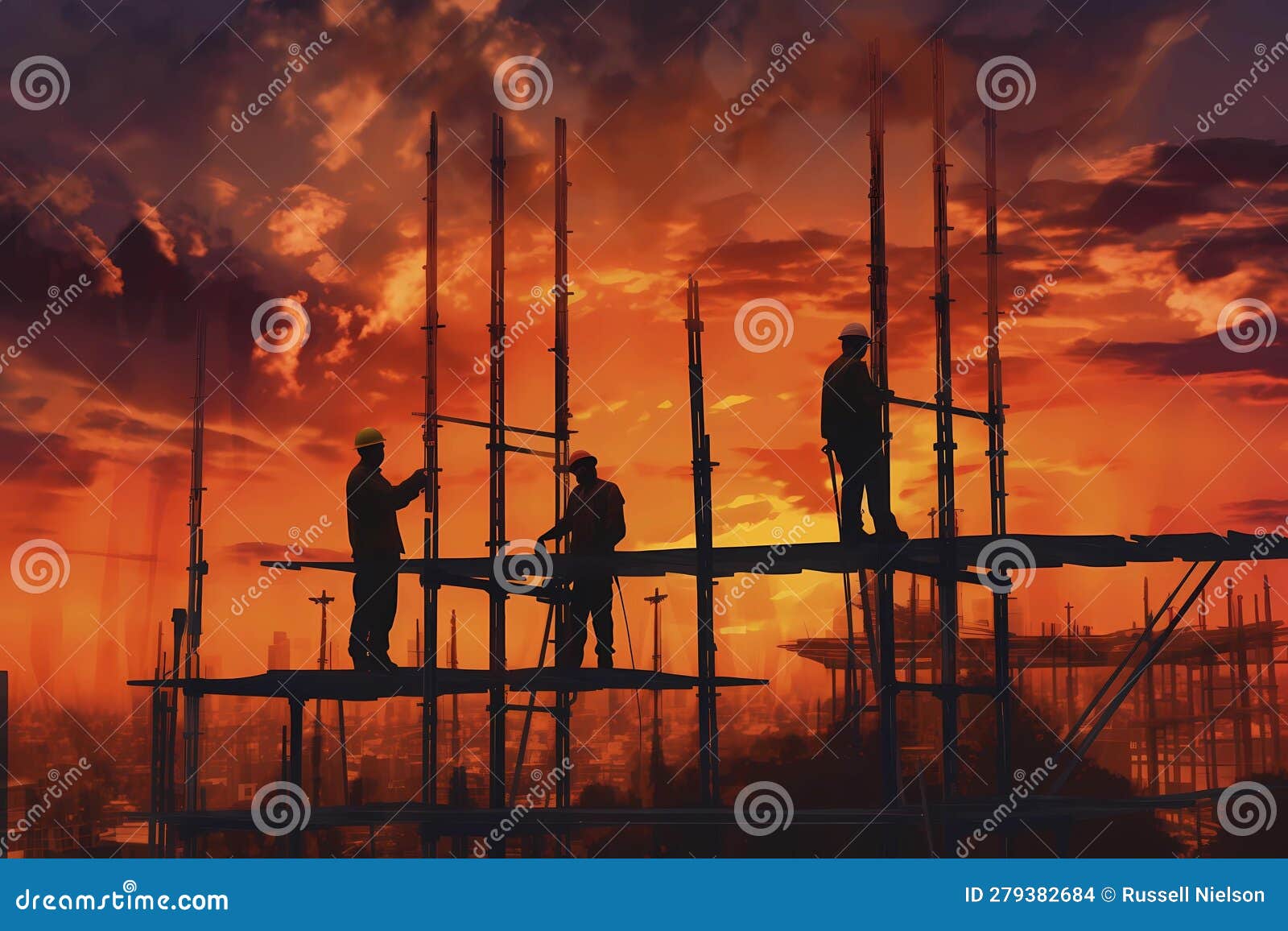 Tired Construction Workers at the End of a Long Work Day (Generative AI ...