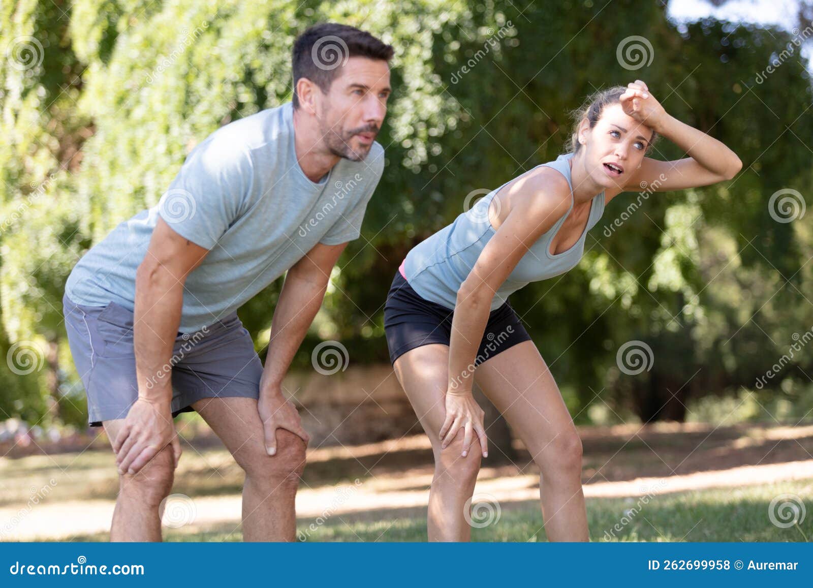 Tired Couple Runners Taking Rest after Running Stock Photo - Image of ...