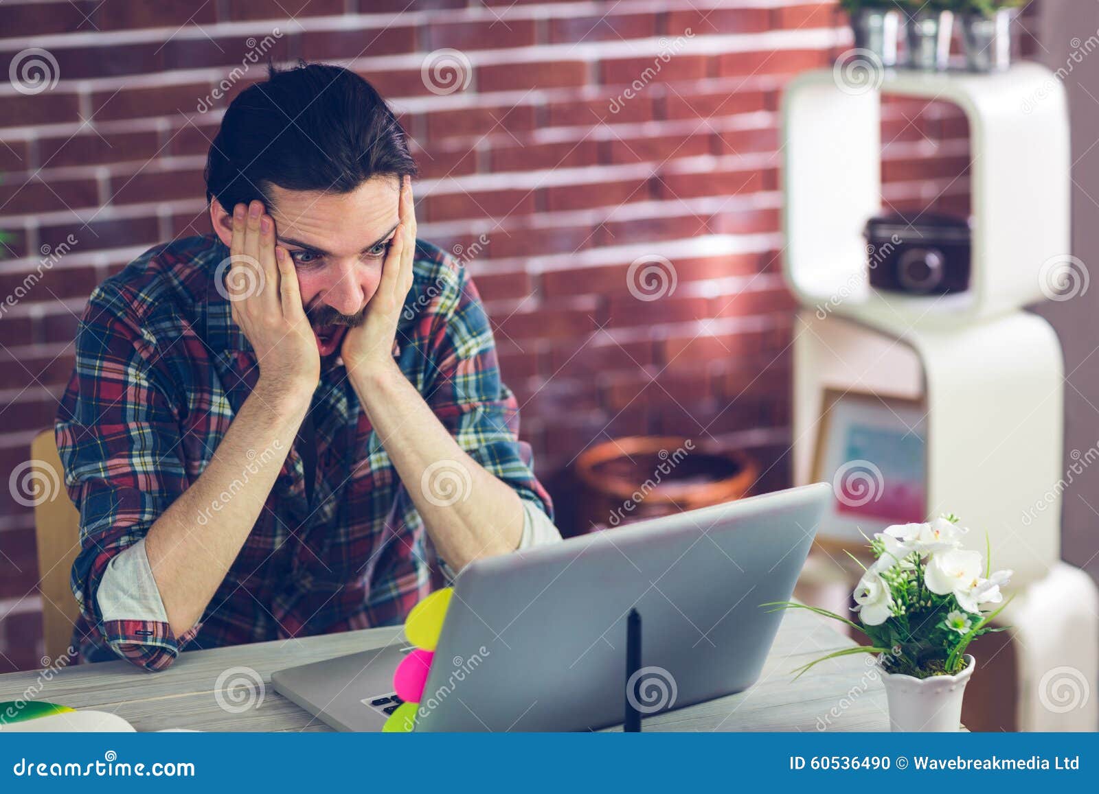 Tired Creative Editor Using Laptop Stock Photo - Image of editing ...