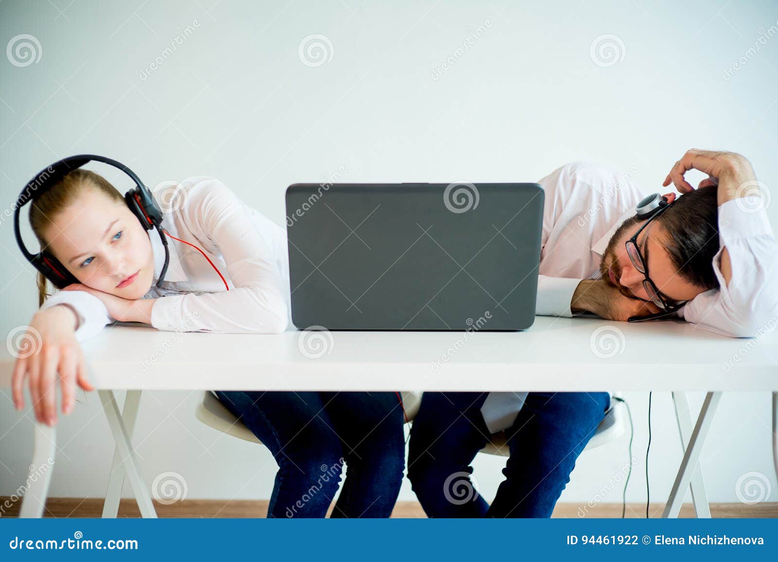 Tired Customer Service Agents Stock Photo - Image of operator, headset ...