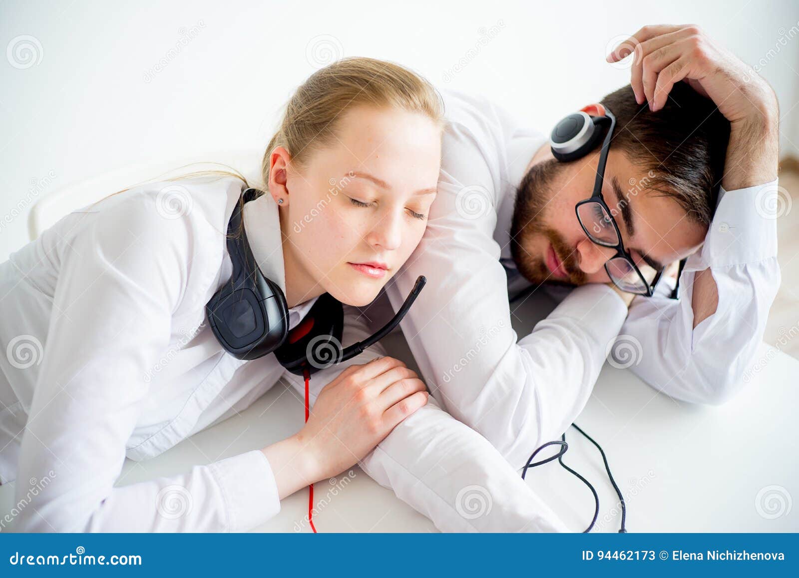 Tired Customer Service Agents Stock Image - Image of helpdesk, male ...