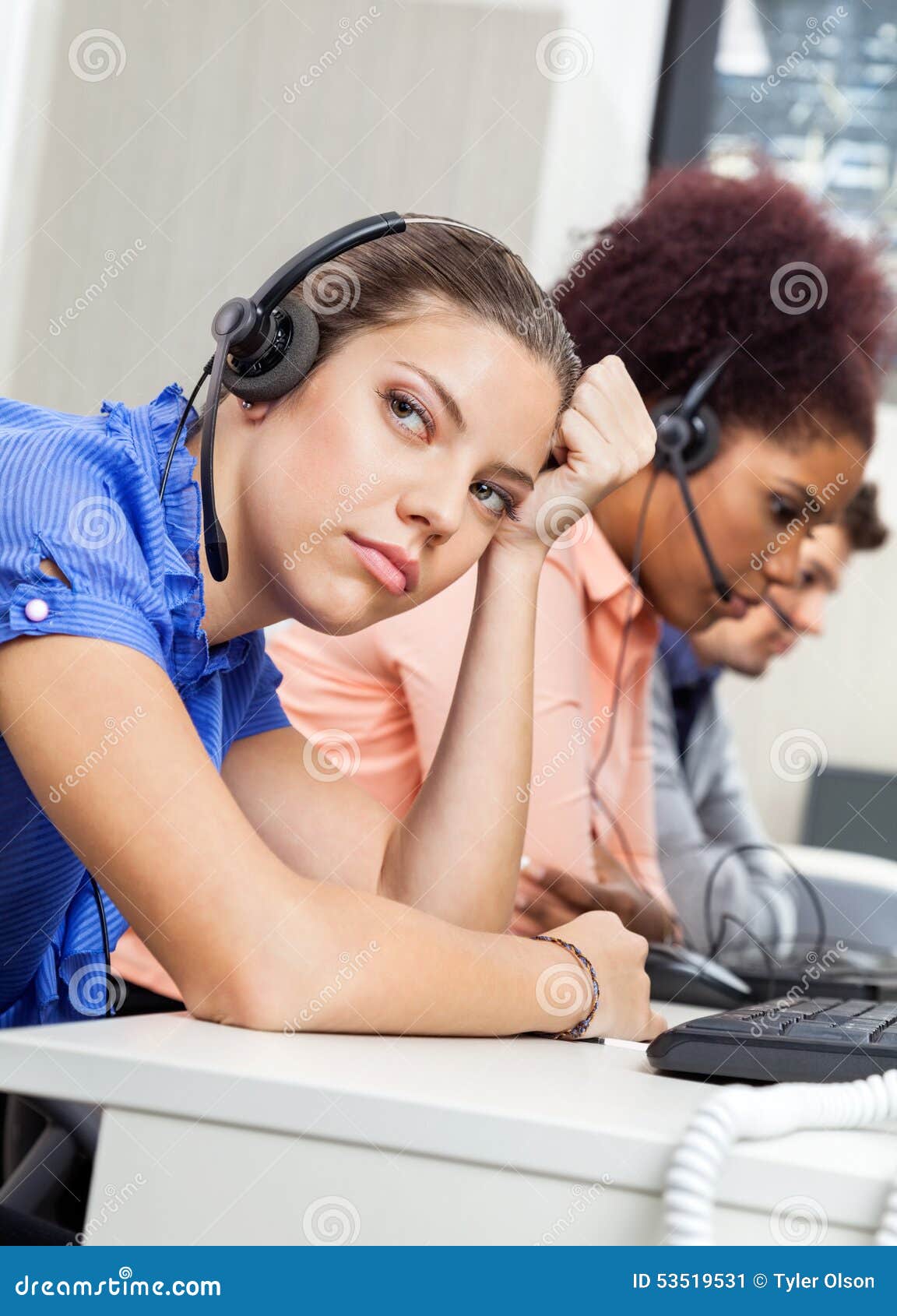 Tired Customer Service Representative in Office Stock Image - Image of ...