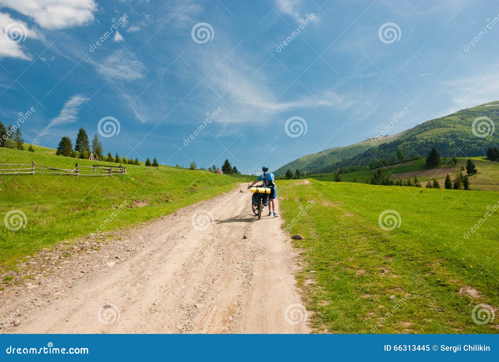 Tired Cyclist. Hiking in the Mountains Stock Image - Image of ...