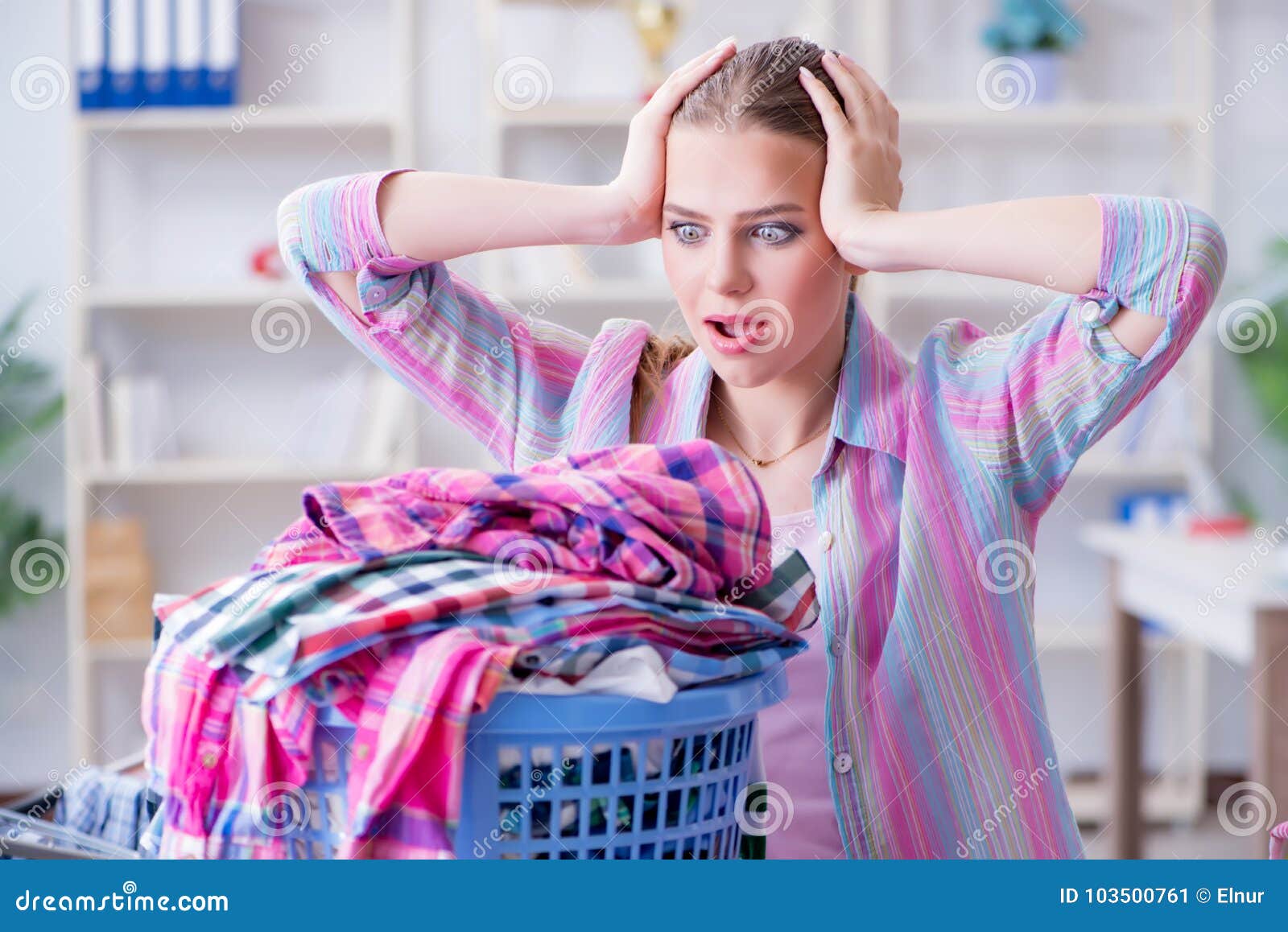The Tired Depressed Housewife Doing Laundry Stock Image - Image of ...