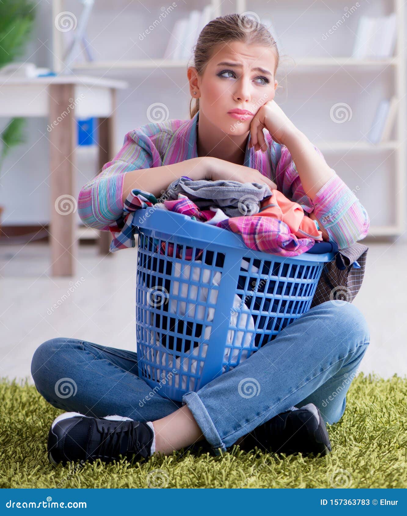 Tired Depressed Housewife Doing Laundry Stock Image - Image of domestic ...