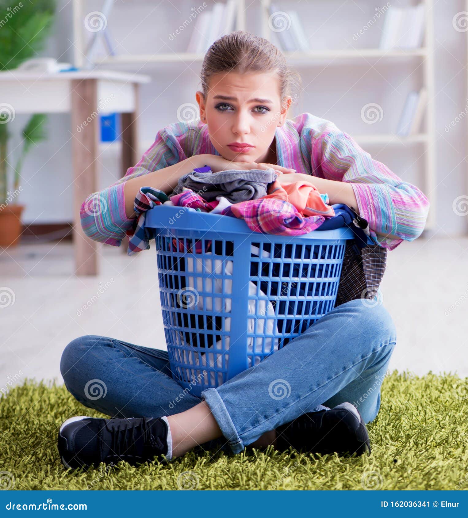 Tired Depressed Housewife Doing Laundry Stock Image - Image of house ...