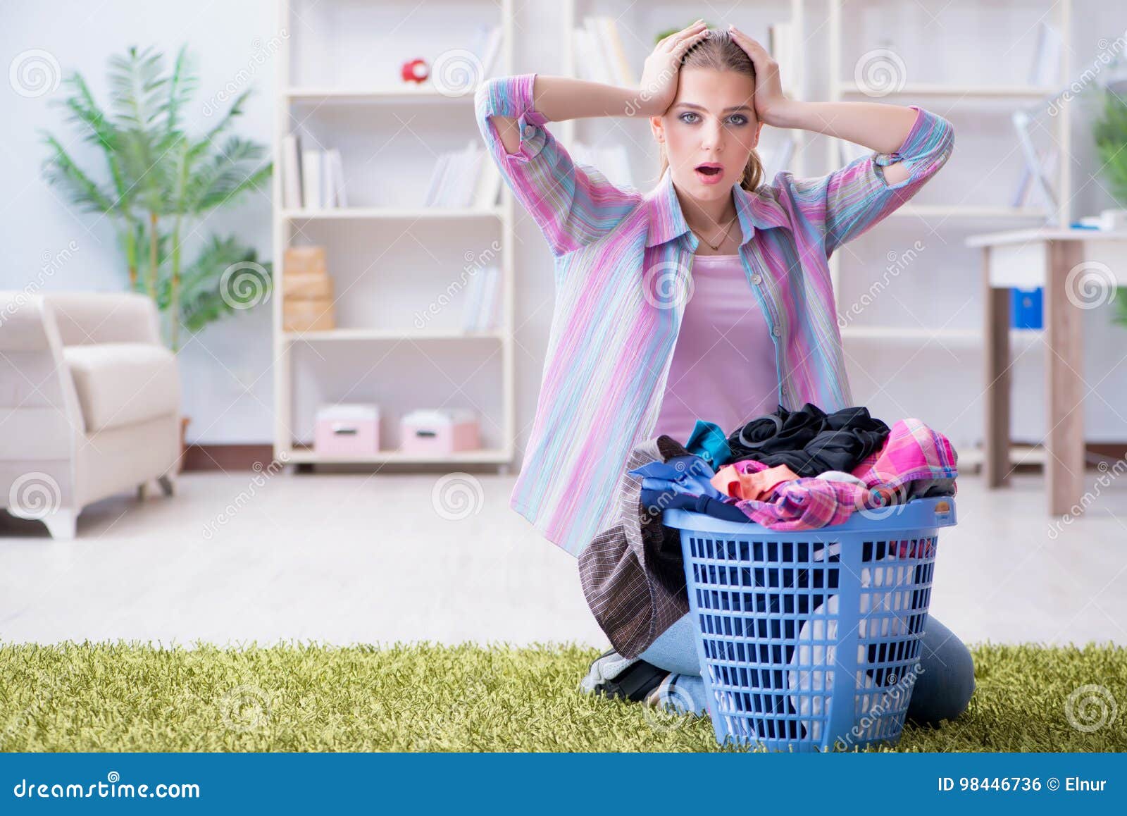 The Tired Depressed Housewife Doing Laundry Stock Photo - Image of ...