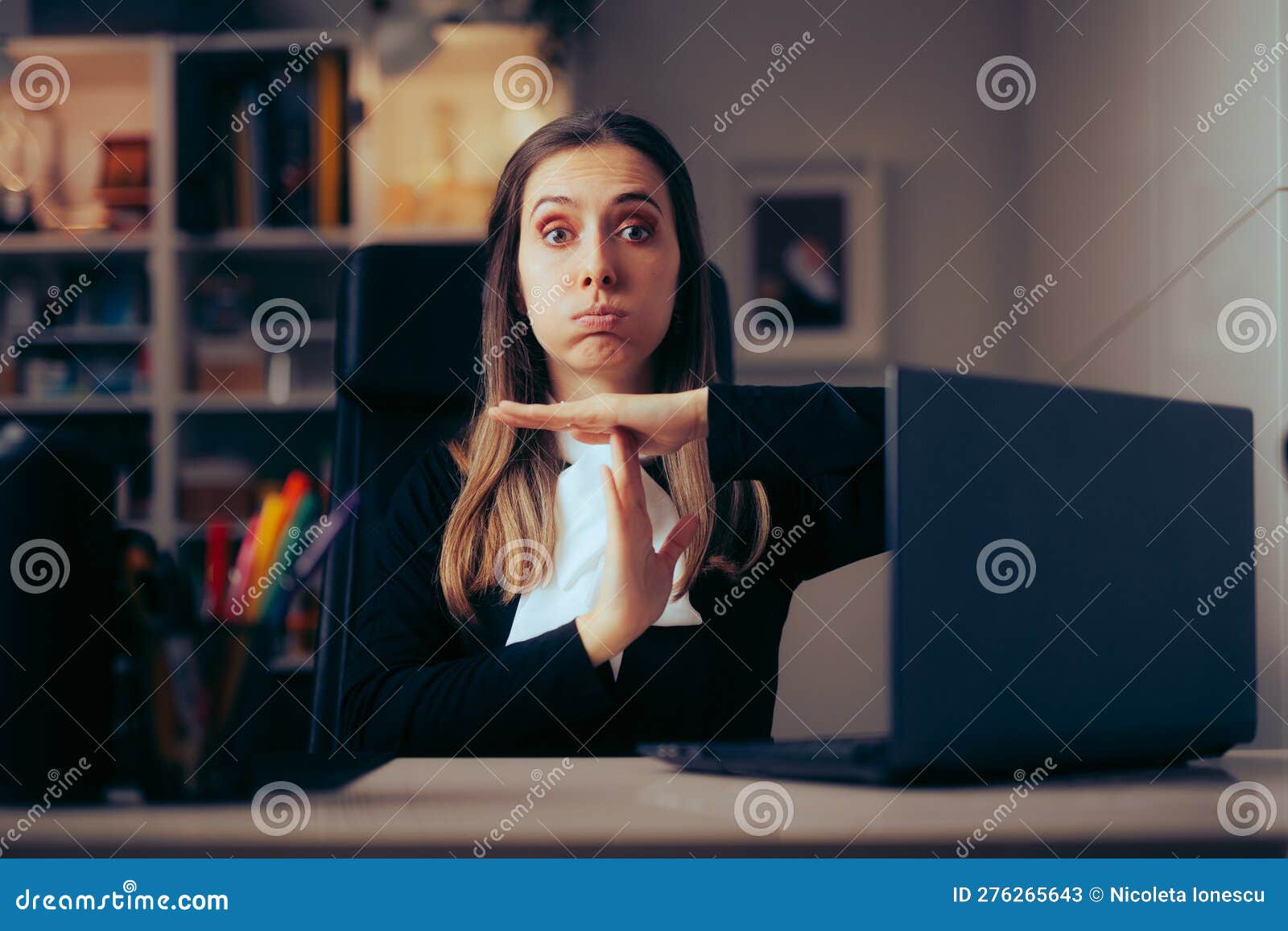 Office Worker Asking for a Time Out Break in Her Schedule Stock Image ...