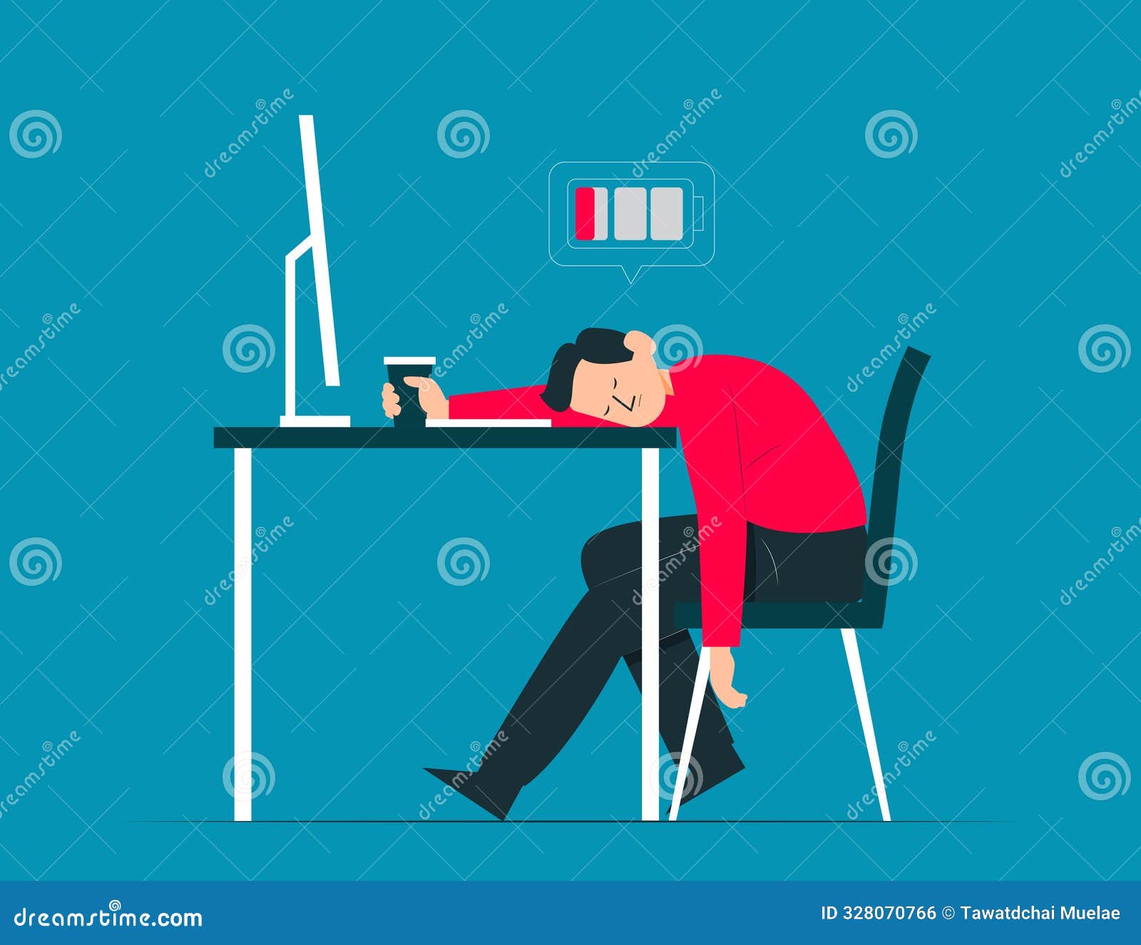 Tired Employee Exhausted with Working. Vector Illustration in a Flat ...