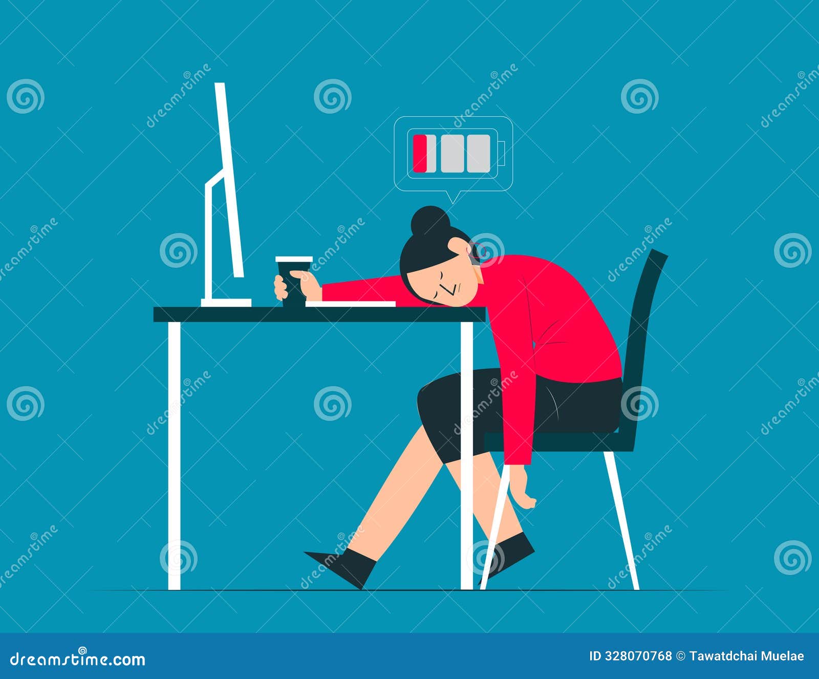 Tired Employee Exhausted with Working. Vector Illustration in a Flat ...