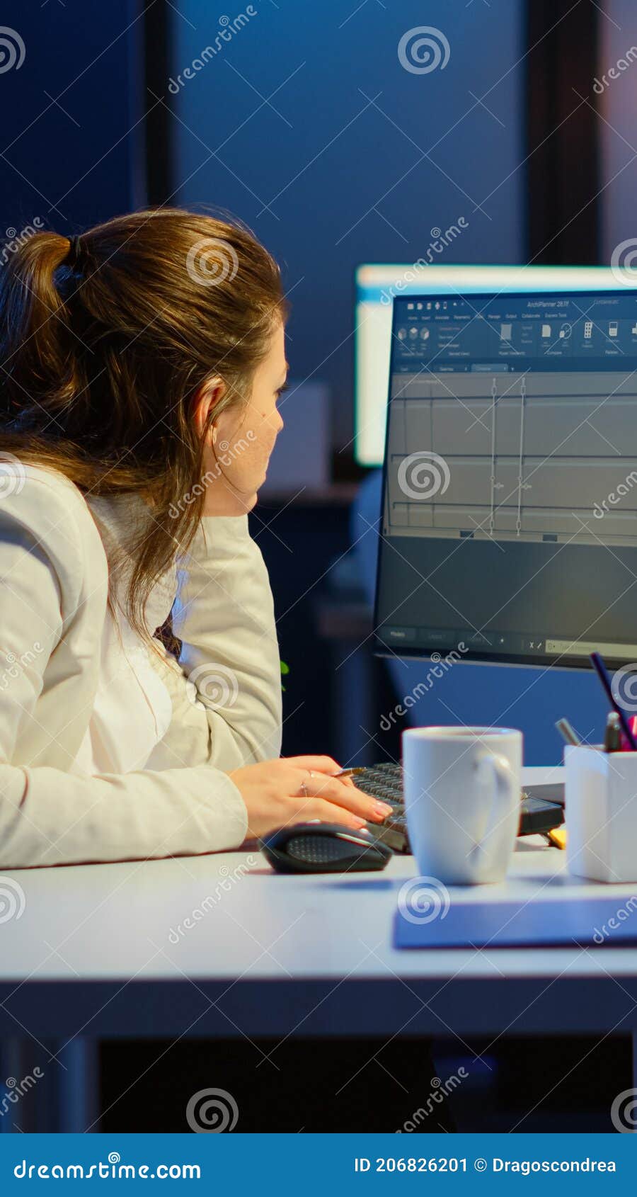 Tired Engineer Analysing Cad Software To Design a 3D Concept of ...