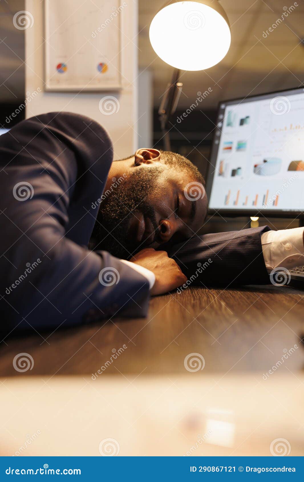Tired Executive Manager Sleeping on Desk in Workspace, Stock Image ...