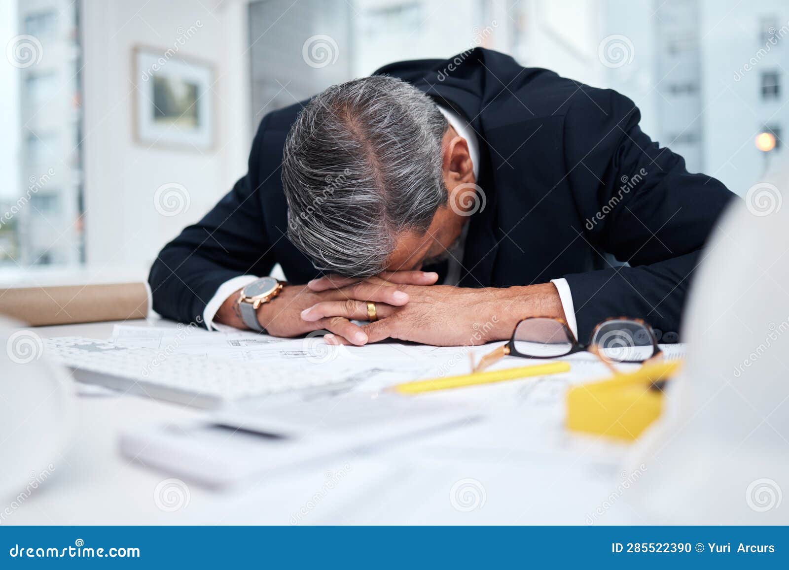 Tired, Exhausted and Architect Man in an Office with a Design Problem ...