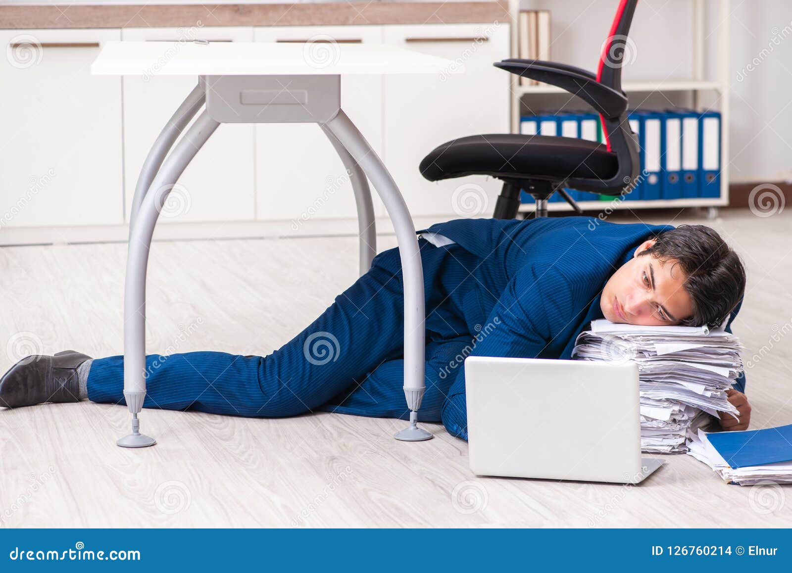 The Tired Exhausted Businessman Working Overtime in Office Stock Photo ...