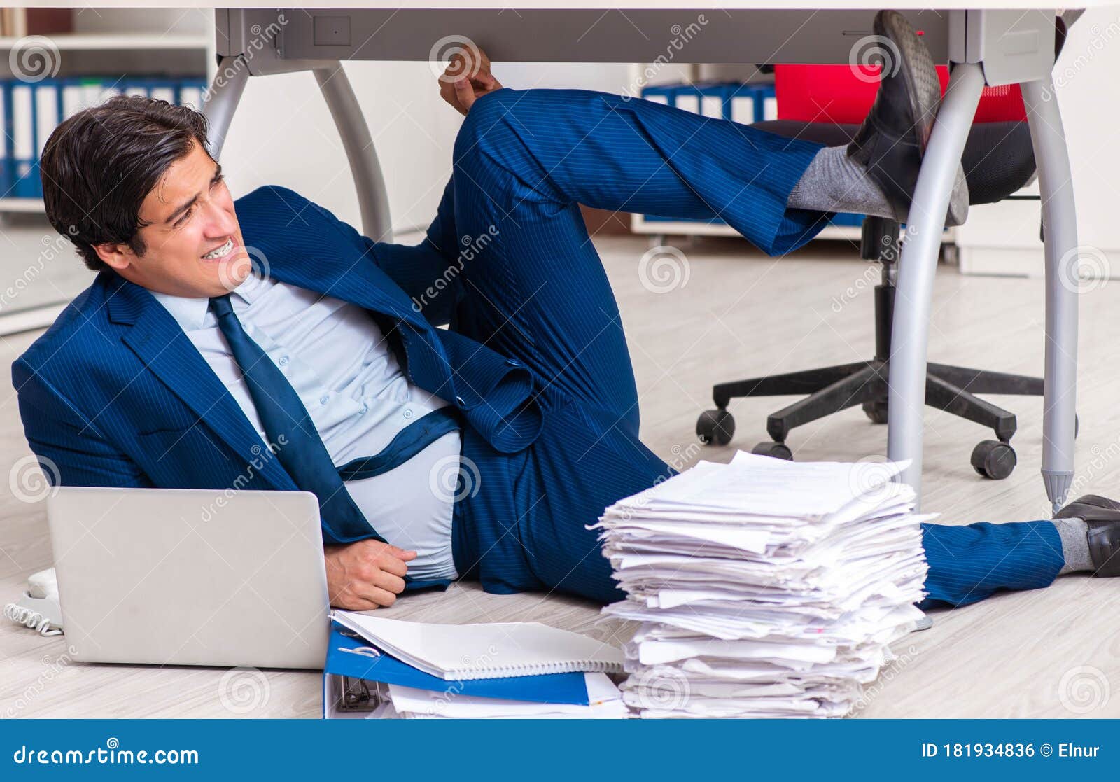 Tired Exhausted Businessman Working Overtime in Office Stock Photo ...