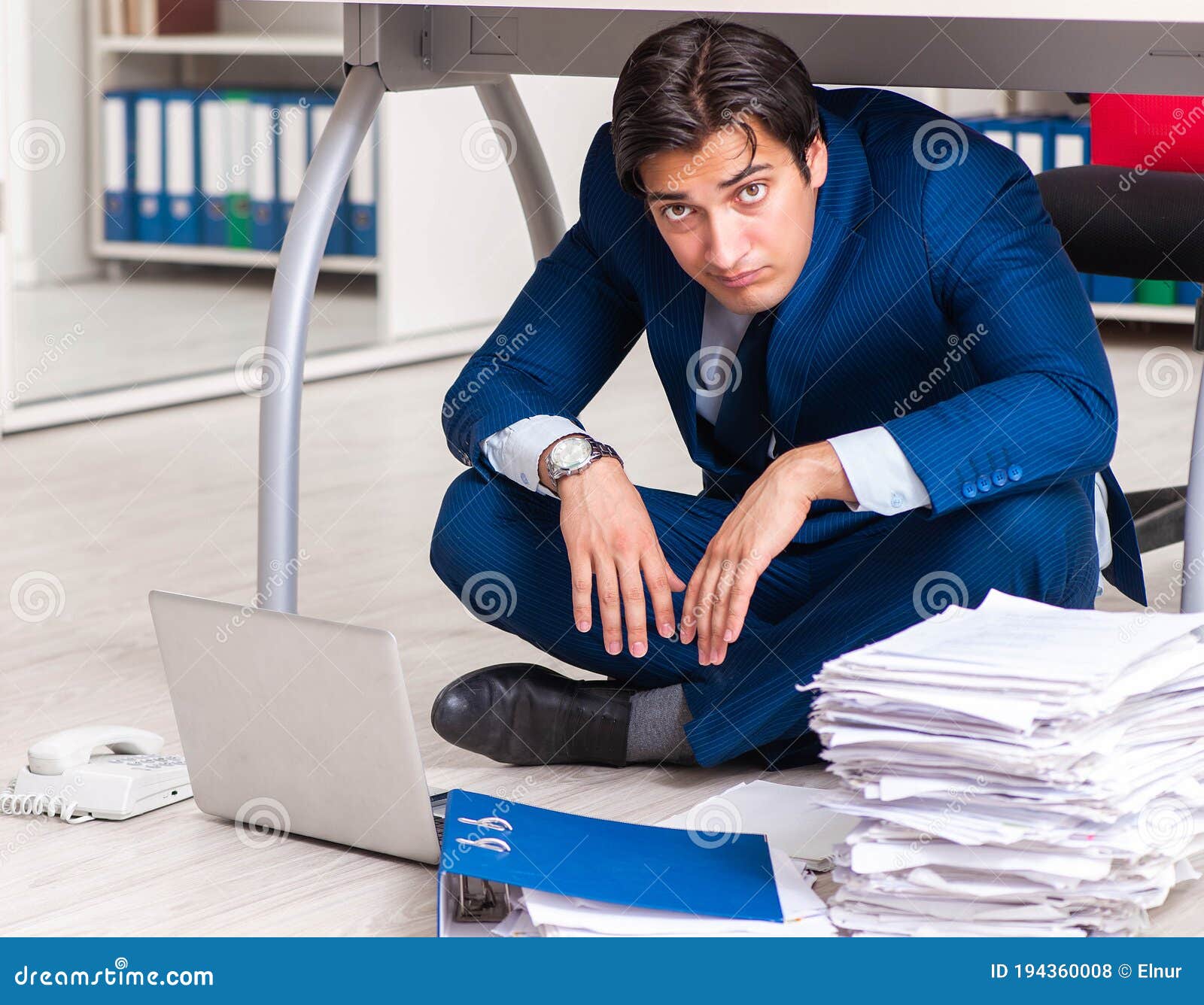 Tired Exhausted Businessman Working Overtime in Office Stock Photo ...