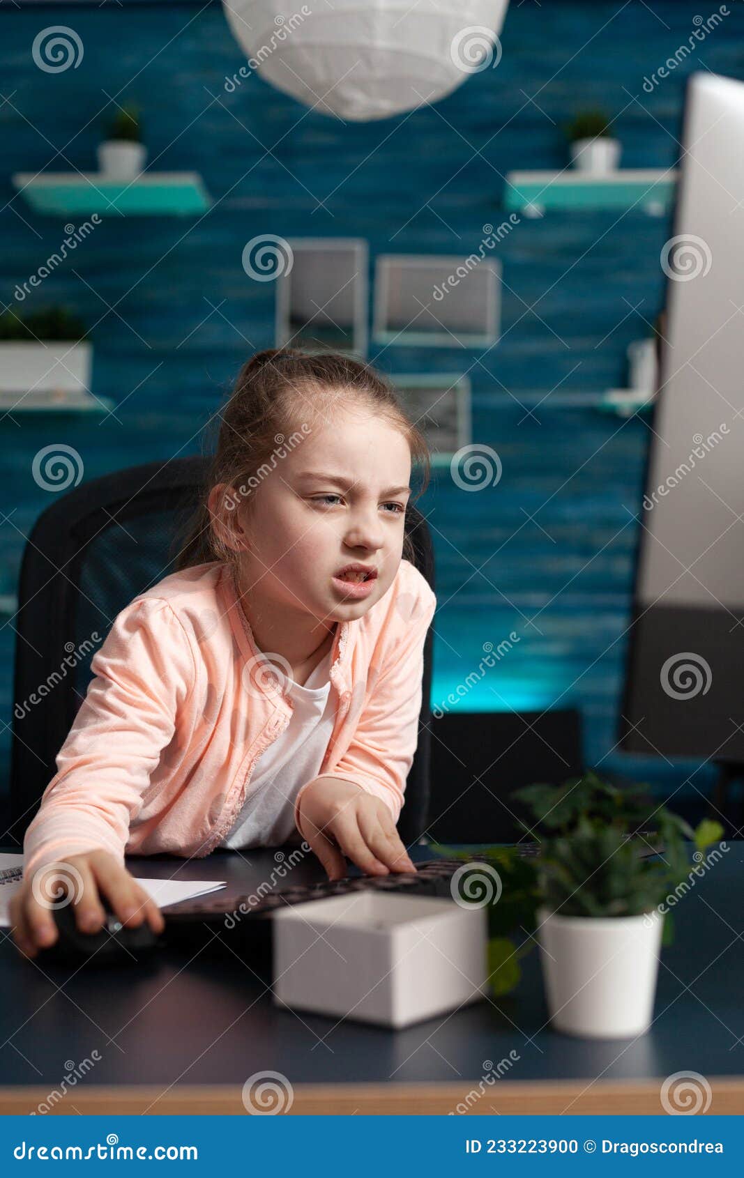 Tired Exhausted Child Browsing School Course Information on Computer ...
