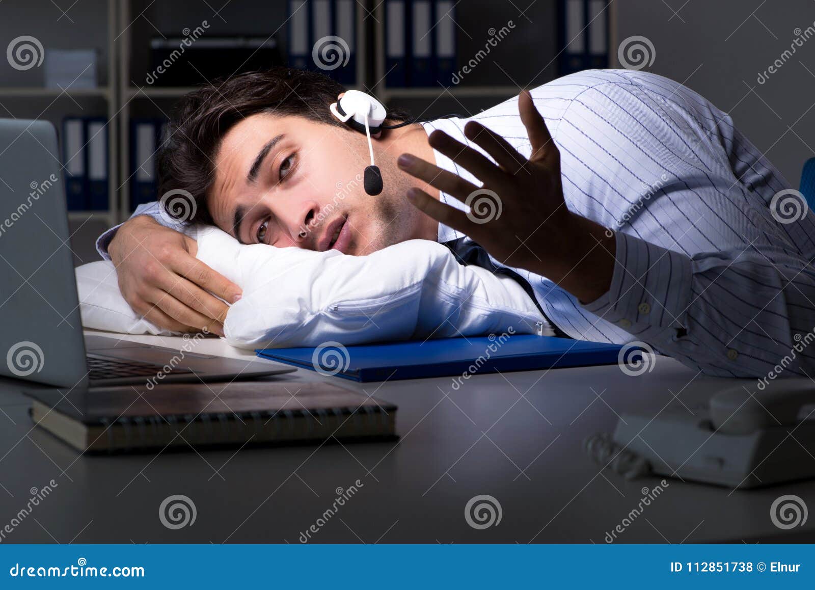 The Tired and Exhausted Helpdesk Operator during Night Shift Stock ...